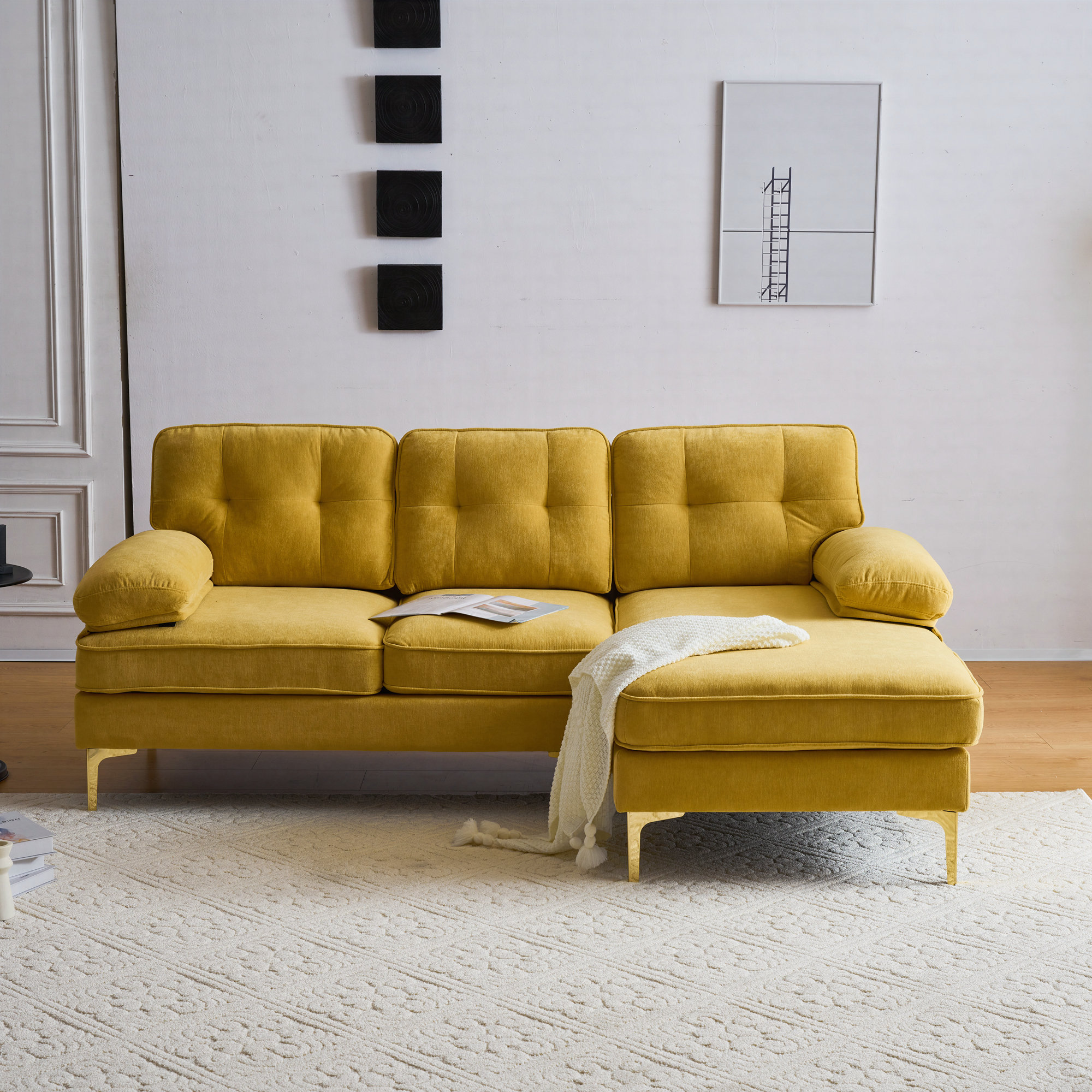 Everly Quinn 82.6" Modern Sectional Sofas Couches Velvet L-Shaped Couches | Wayfair